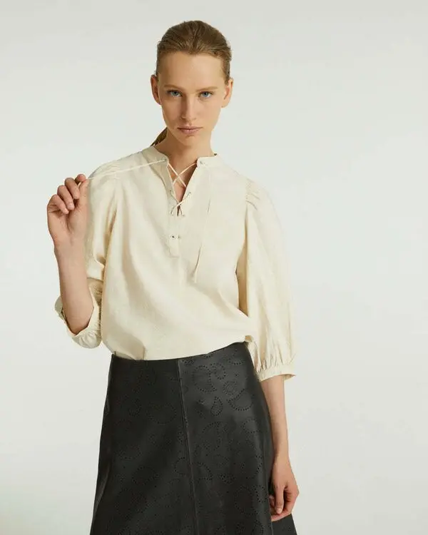 YVES SALOMON Tie Detailed Seersucker Blouse