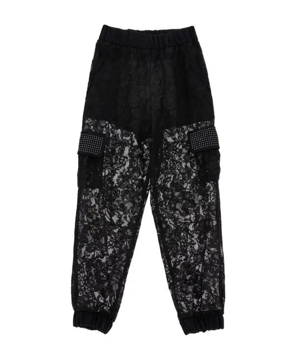 Monnalisa Lace Overlay Cargo Trousers - Black