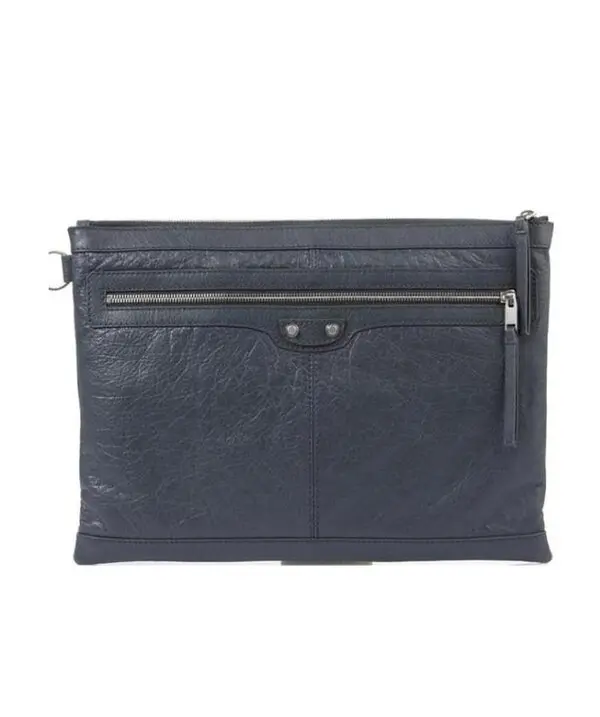 Balenciaga Dark Gray Zipper Logo Handbag - Black