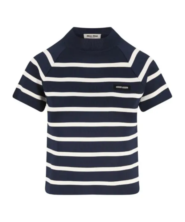 Miu Miu Striped Mock Neck Sweater - Black