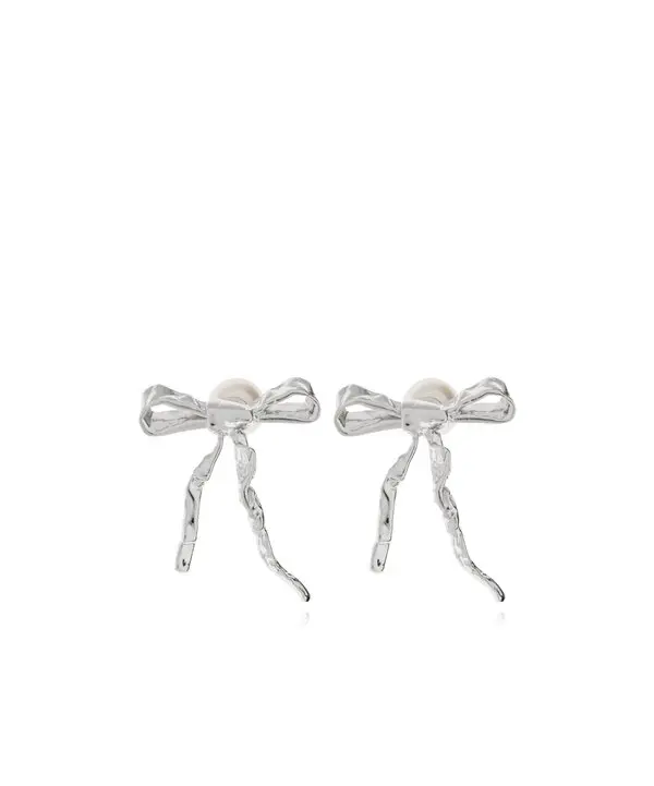 Marni Bow Earrings With Pearl Accent - Silver