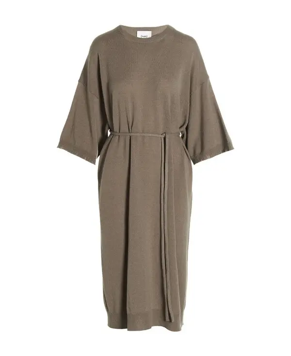 NUDE Knit Long Dress With Detachable Belt - Brown