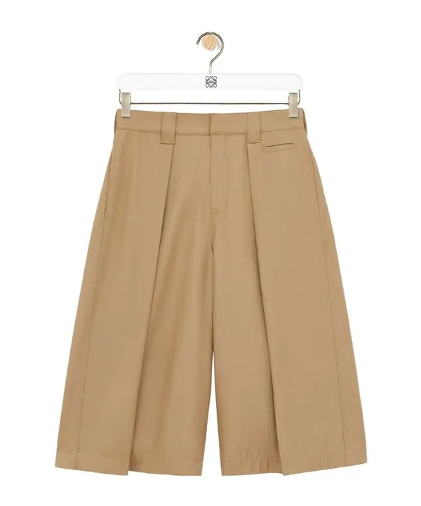 Loewe Pleated Wide-leg Cotton Shorts - Nude