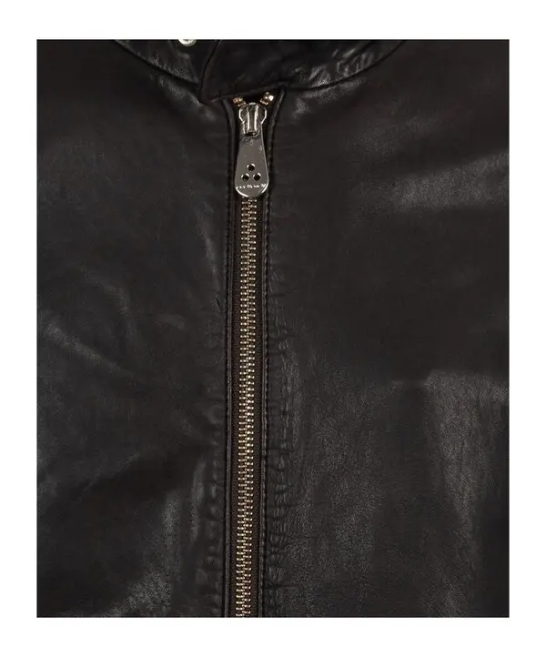 Peuterey Leather Bomber Jacket With Stand Collar - Black