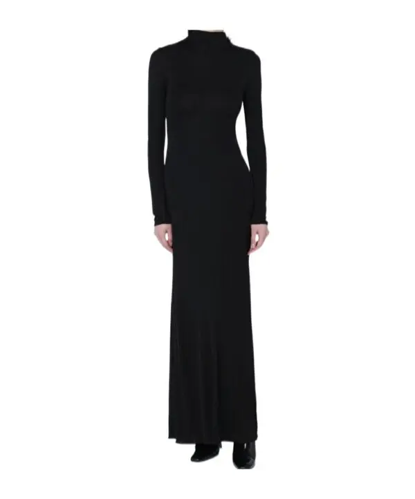 Alaïa High Neck Long Sleeve Gown With Back Draping