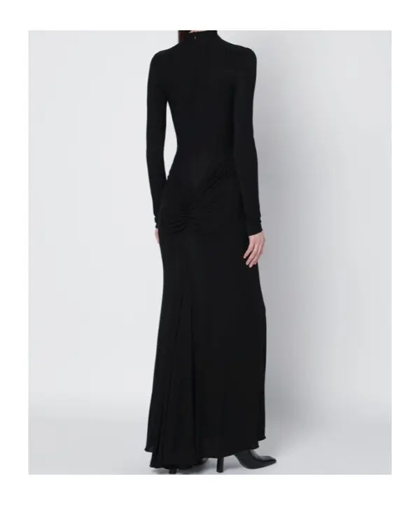 Alaïa High Neck Long Sleeve Gown With Back Draping