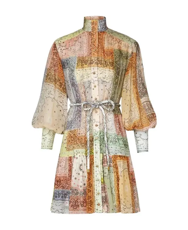 Zimmermann Matchmaker Lantern Mini Dress - Gray