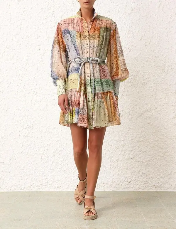 Zimmermann Matchmaker Lantern Mini Dress - Gray