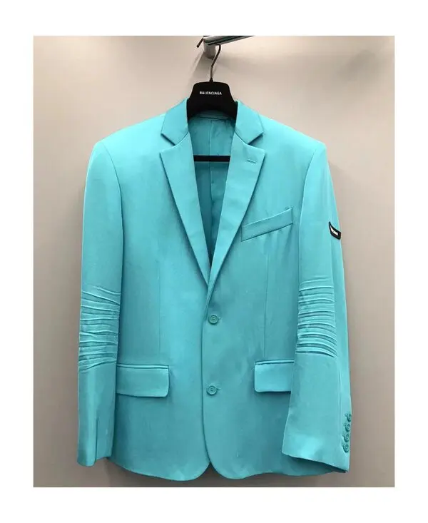 Balenciaga Single-breasted Blazer With Crinkled Detail - Blue