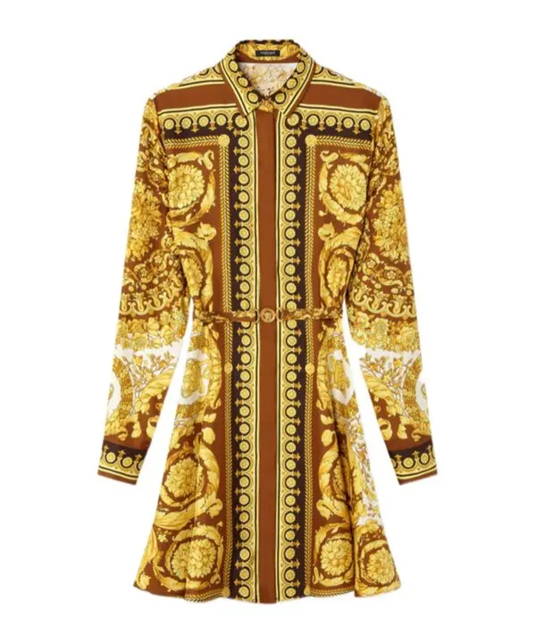Versace Belted Mini Shirt Dress - Brown, Gold