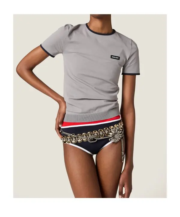 Miu Miu Logo Patch Ribbed Bikini Bottoms - Blue/white