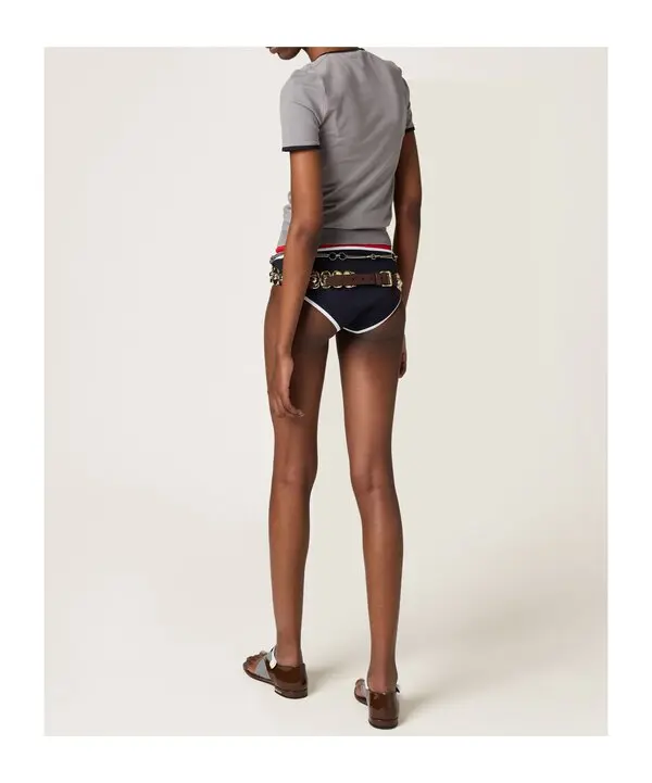Miu Miu Logo Patch Ribbed Bikini Bottoms - Blue/white