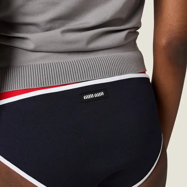 Miu Miu Logo Patch Ribbed Bikini Bottoms - Blue/white