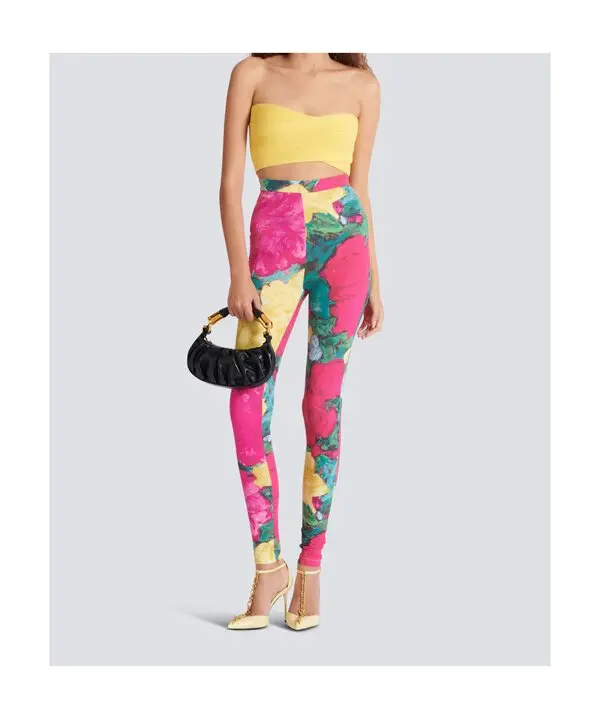 Balmain Jersey Leggings With Roses Print - Multi-color