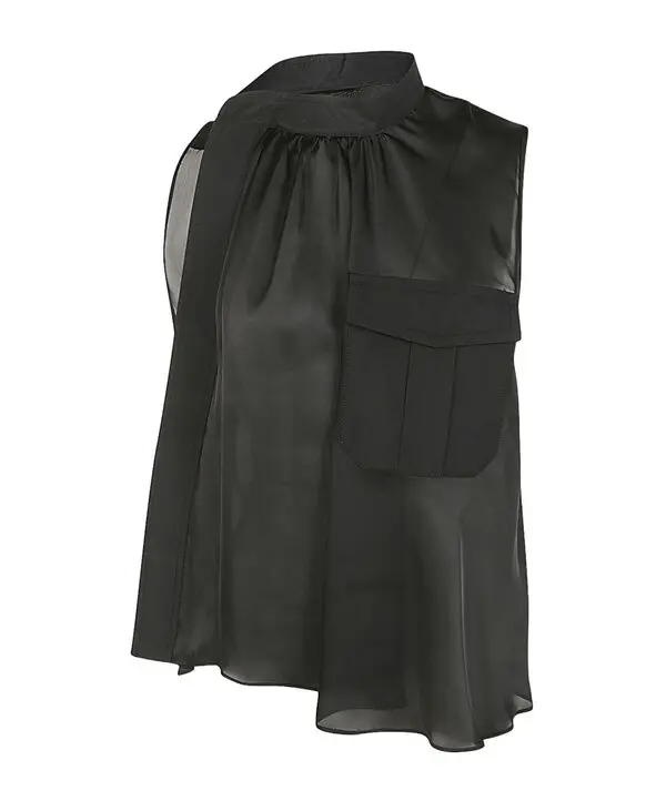 Sacai Sleeveless Flared Hem Top With Pocket Detail
