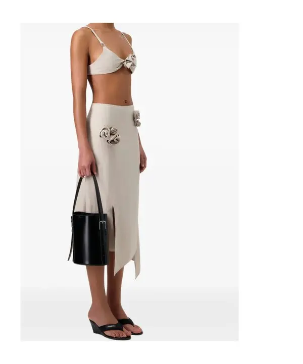 Coperni Flower Gathered Bikini Top - Beige