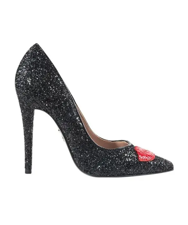 CHIARA FERRAGNI Sequin Pointed Toe High Heel Pumps - Black