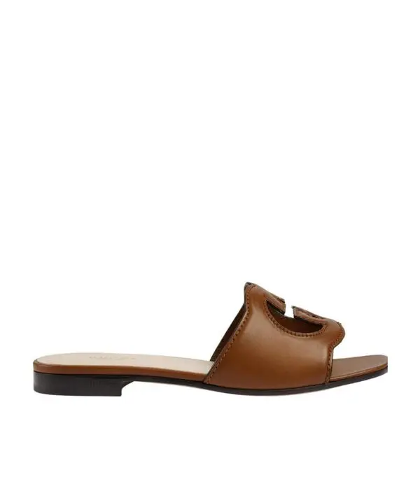 Gucci Logo Cut-out Flat Sandals - Brown