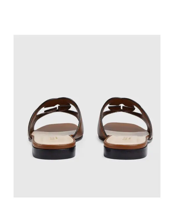 Gucci Logo Cut-out Flat Sandals - Brown