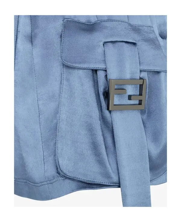Fendi Buckled Detailed Satin Skirt - Blue