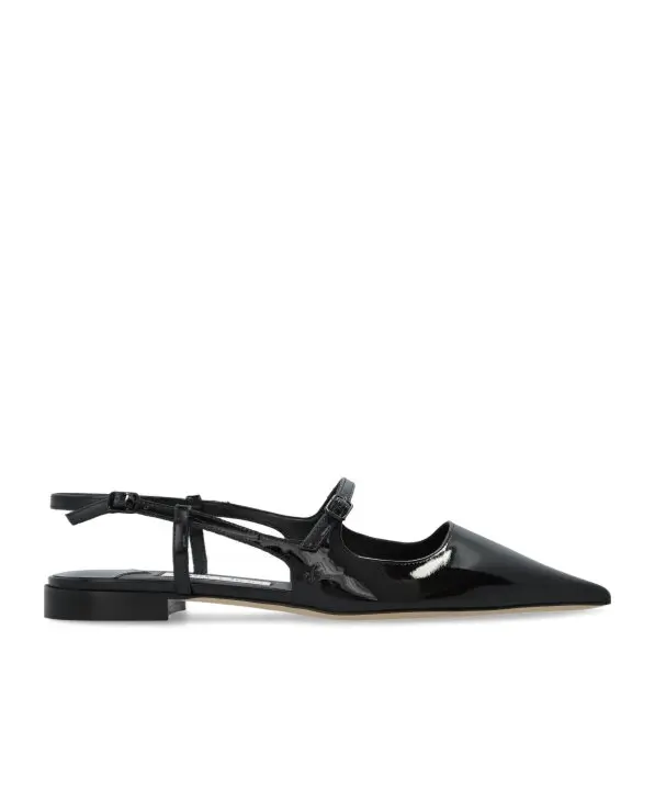 JIMMY CHOO Pointed Toe Open-heeled Flats With Adjustable Buckles - Black