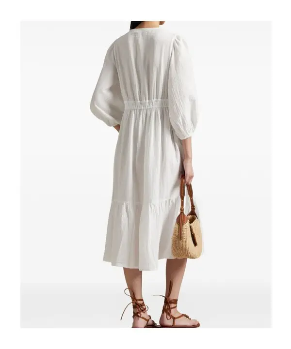 Polo Ralph Lauren V-neck Tiered Midi Dress With Puff Sleeves