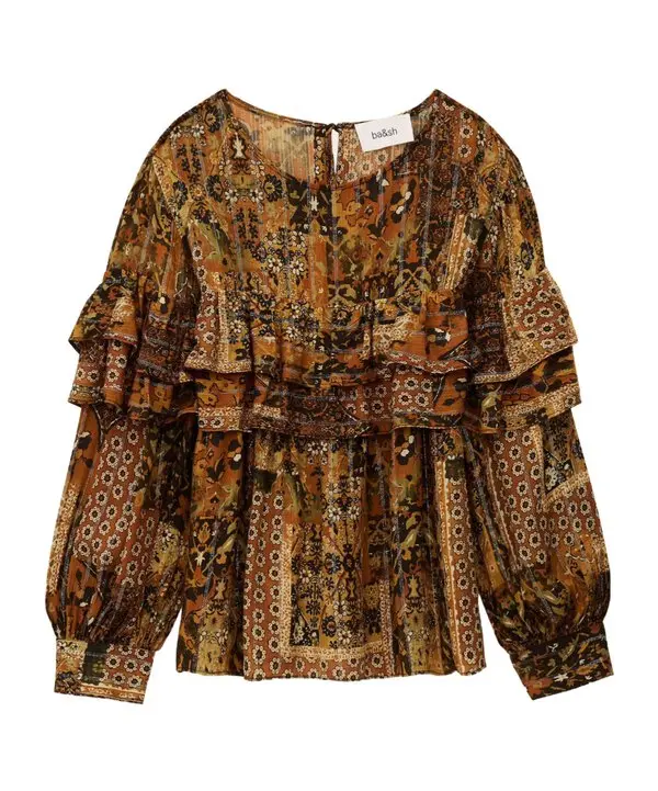 Ba&sh Pixie Ruffled Printed Long Sleeve Top