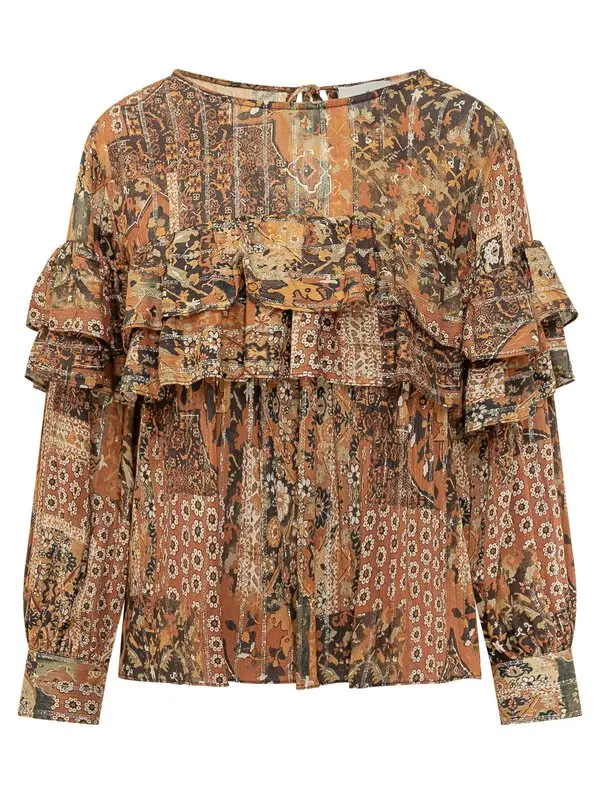Ba&sh Pixie Ruffled Printed Long Sleeve Top