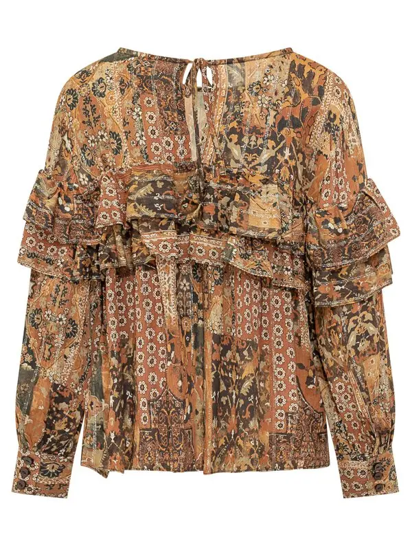 Ba&sh Pixie Ruffled Printed Long Sleeve Top