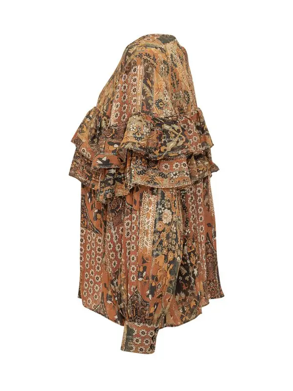 Ba&sh Pixie Ruffled Printed Long Sleeve Top