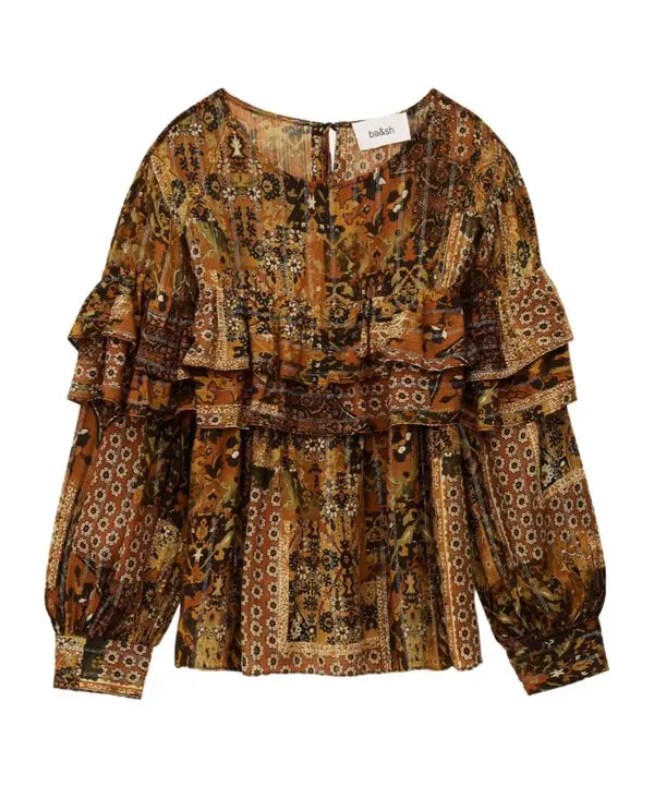 Ba&sh Pixie Ruffled Printed Long Sleeve Top - No