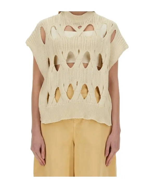 ALYSI Cream Knit Cut-out Top - Beige