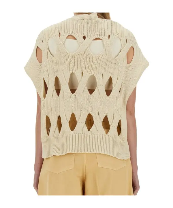 ALYSI Cream Knit Cut-out Top - Beige