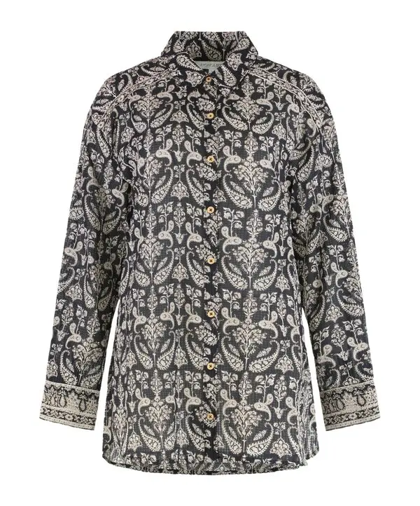 Veronica Beard Lloyd Paisley Button-up Top - Gray