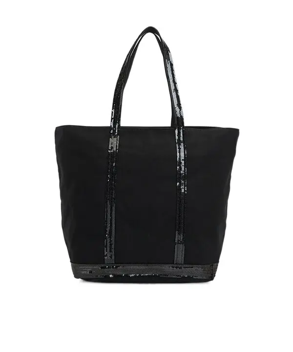 Vanessa Bruno Sequined Logo Canvas Shoulder Bag - Black