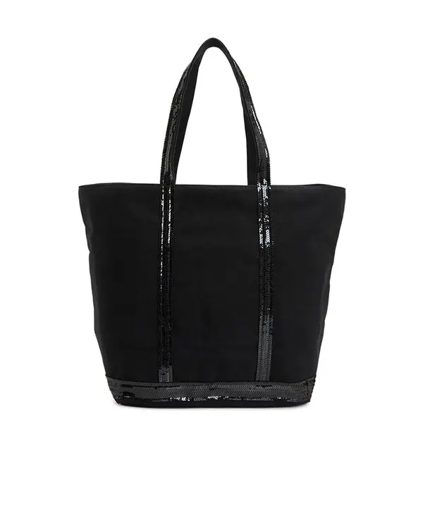 Vanessa Bruno Sequined Logo Canvas Shoulder Bag - Black
