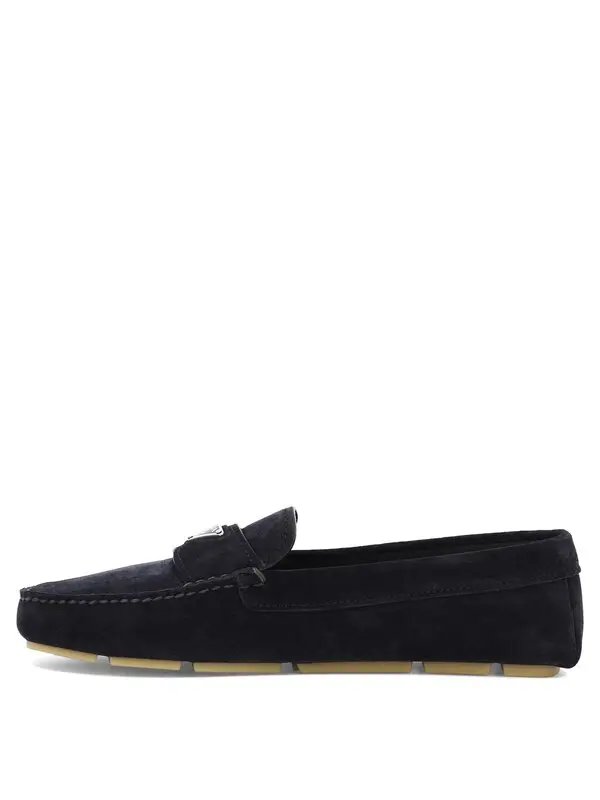 Prada Enamel Triangle Logo Suede Loafers - Blue