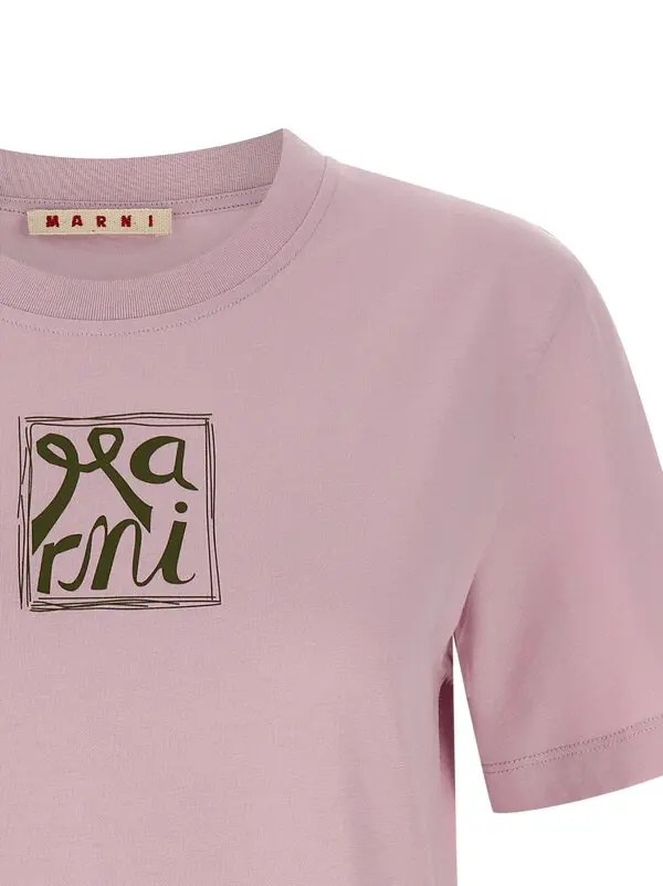 Marni Logo Printed Crewneck T-shirt - Pink