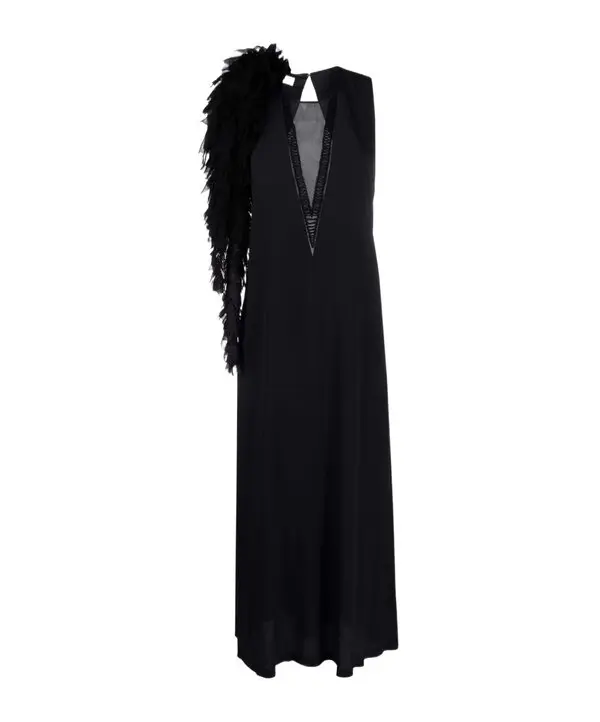 Dries Van Noten Ruffled Shoulder Midi Dress - Black