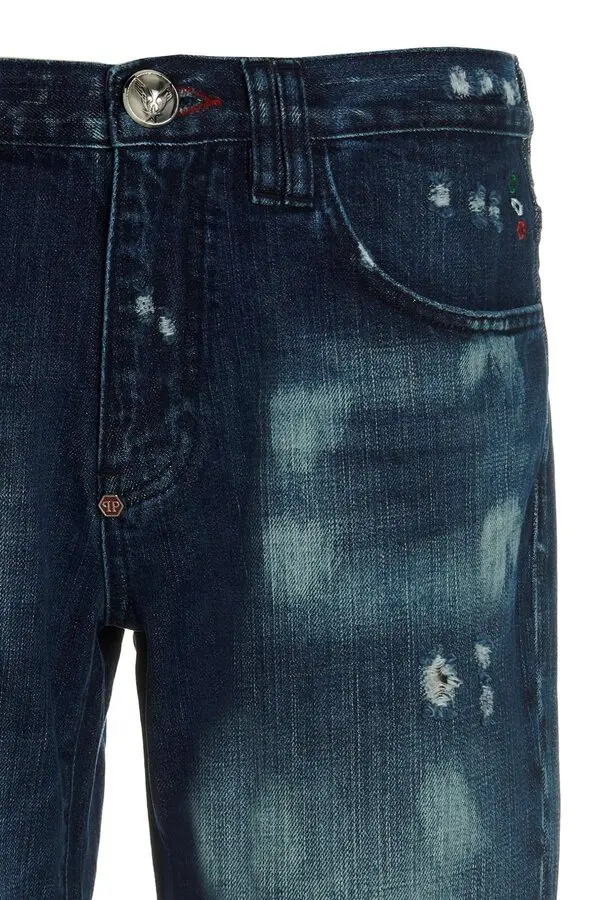 Philipp Plein Distressed Denim Shorts