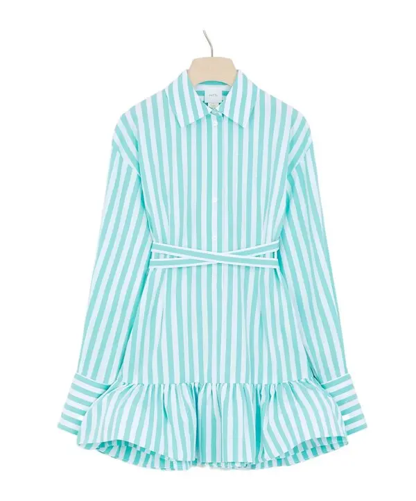 PATOU Striped Collared Long-sleeve Shirt With Ruffled Hem