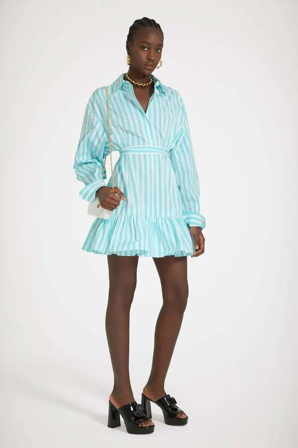 PATOU Striped Collared Long-sleeve Shirt With Ruffled Hem