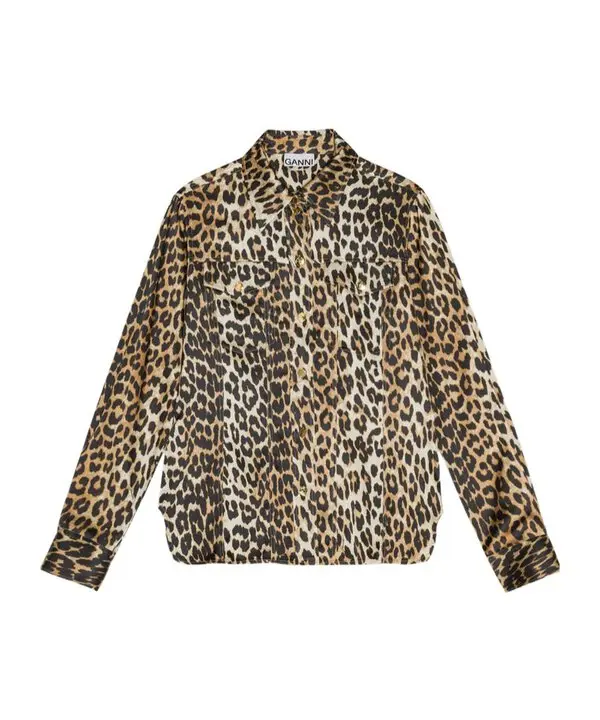 GANNI Leopard Print Long Sleeve Shirt - Leopard Color