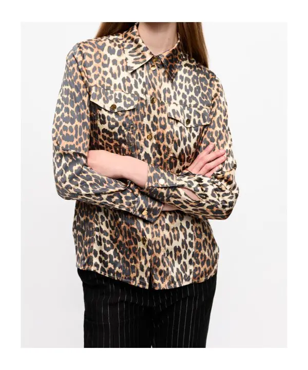 GANNI Leopard Print Long Sleeve Shirt - Leopard Color