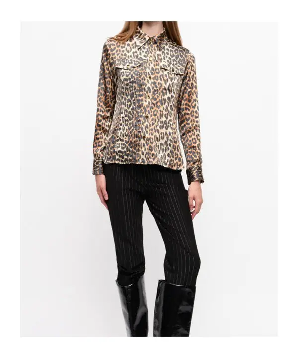 GANNI Leopard Print Long Sleeve Shirt - Leopard Color