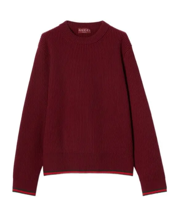 Gucci Ribbed Mock Neck Sweater With Webbing Trim