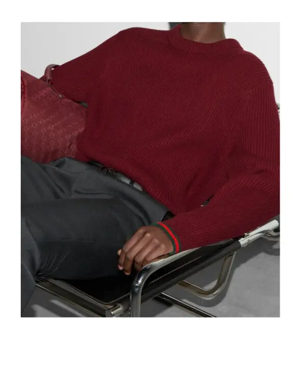 Gucci Ribbed Mock Neck Sweater With Webbing Trim