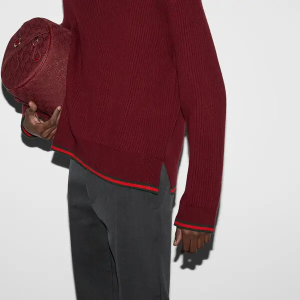 Gucci Ribbed Mock Neck Sweater With Webbing Trim