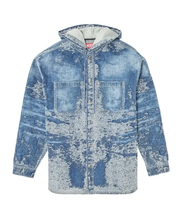 DIESEL® Distressed Denim Hooded Jacket - Medium Blue