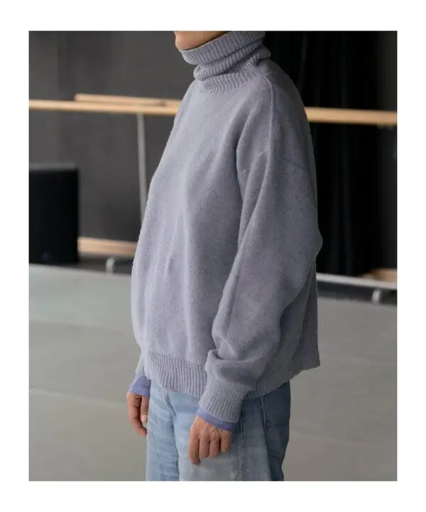 BASERANGE Turtleneck Sweater With Dropped Shoulders And Ribbed Cuffs - Ocean